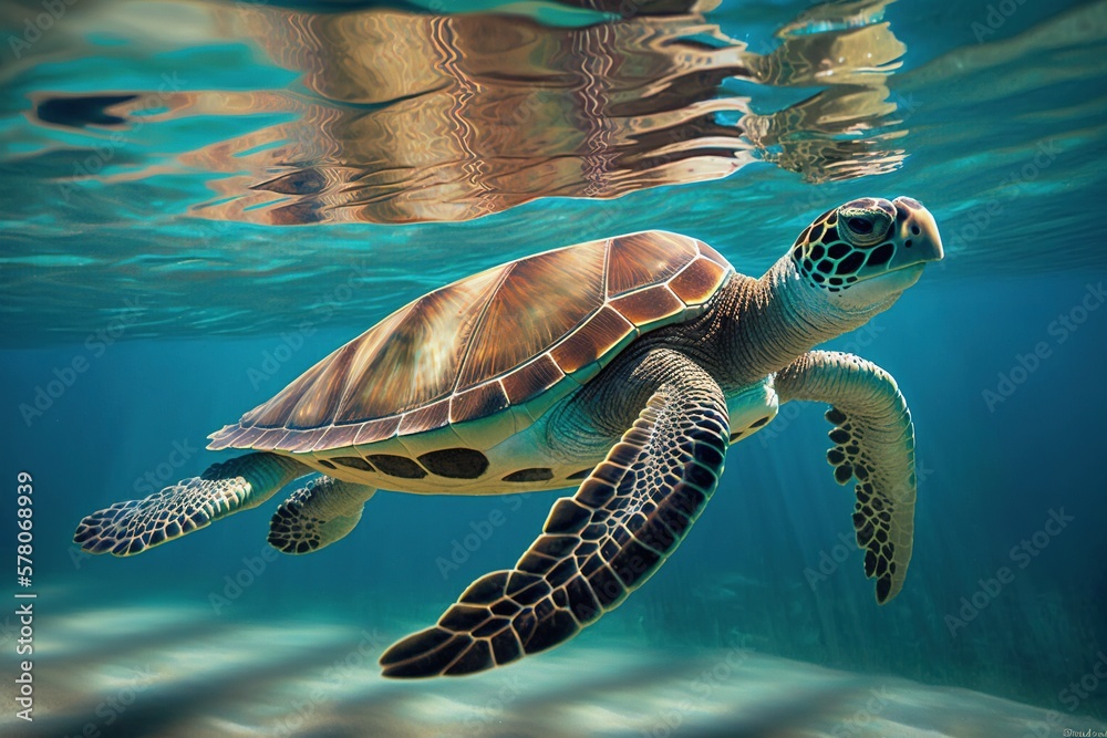 sea turtle swimming in water Stock Photo | Adobe Stock