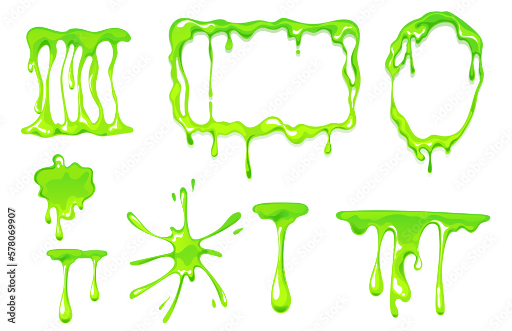 Slime drip frame green mucus jelly spooky splash concept set. Vector ...