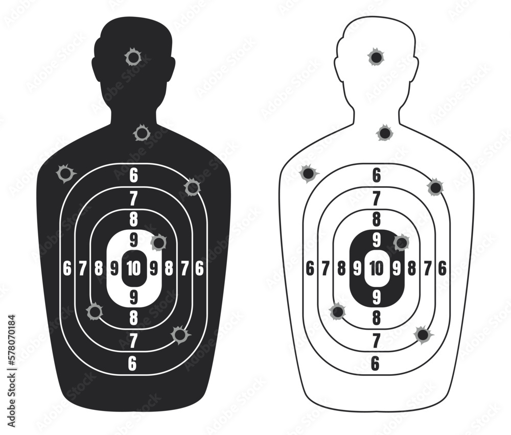 Target gun gunshot bullet man silhouette shot isolated set. Vector ...