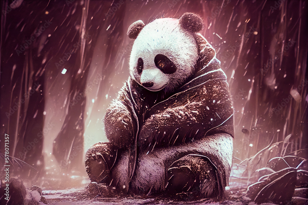 sad futuristic panda in neon colors. Generative AI, Generative, AI ...