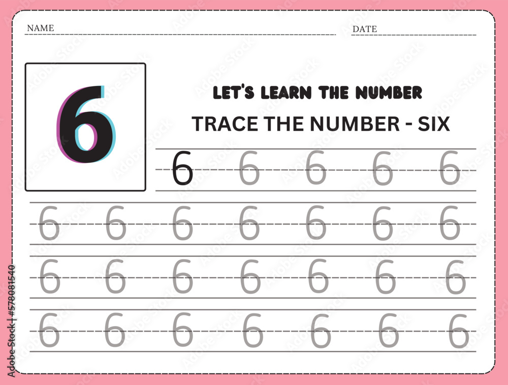 Trace and write the number 6. Handwriting practice. Learning numbers ...