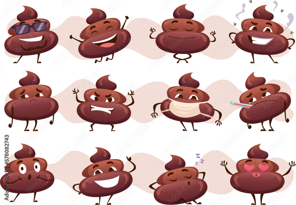 Poop characters. Toilet stylized symbols funny excrement faces exact ...
