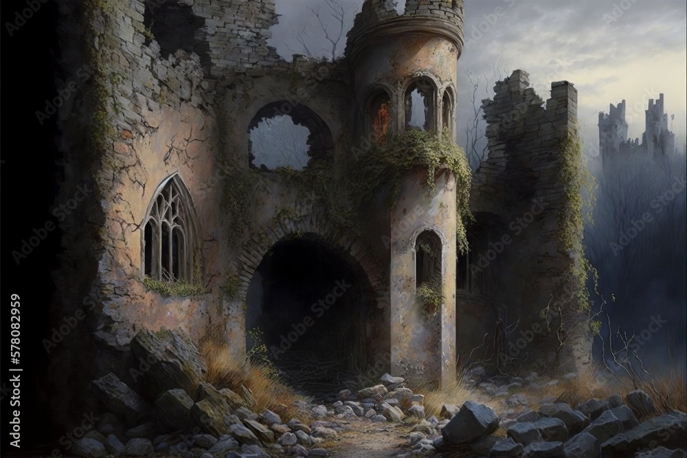 Abandoned Derelict Castle Consumed by the Passing of Time Stock ...