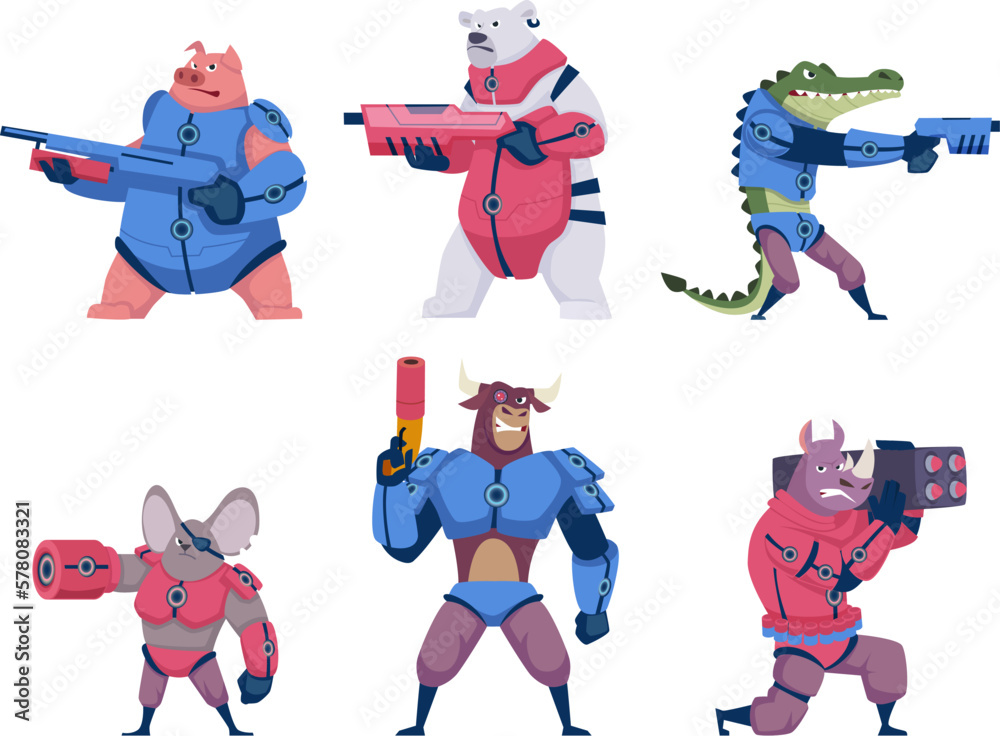 Animal warriors. Fantasy zoo characters in aggressive action poses ...