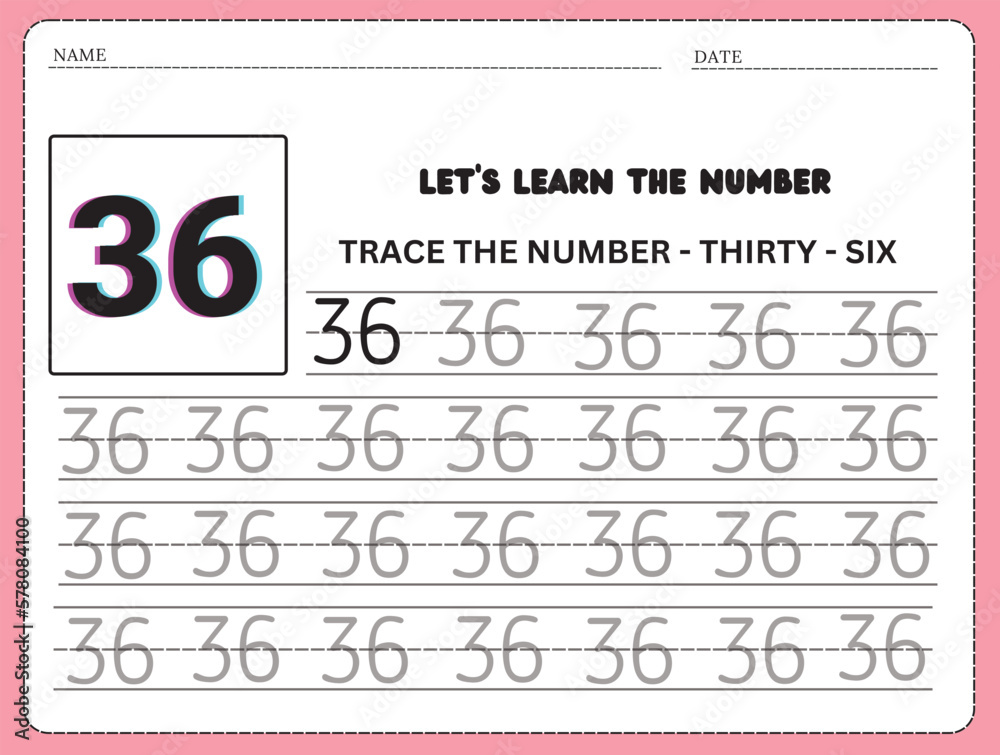 Trace and write the number 36. Handwriting practice. Learning numbers ...