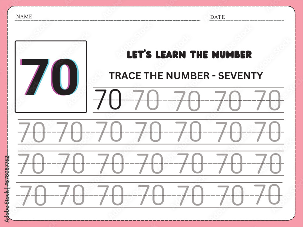 Trace and write the number 70. Handwriting practice. Learning numbers ...