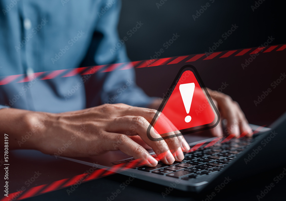 System warning caution sign for notification error and maintenance ...