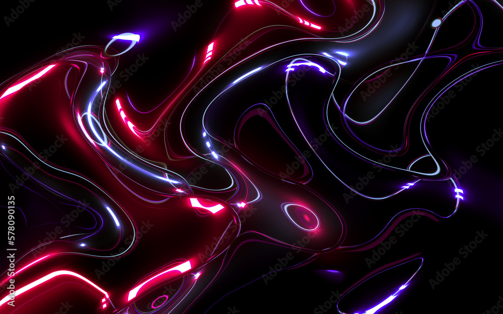 Colorful digital lights trails technology illuminating glowing flowing ...