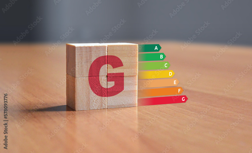 Foto de EPC energy performance certificate illustration with wooden ...