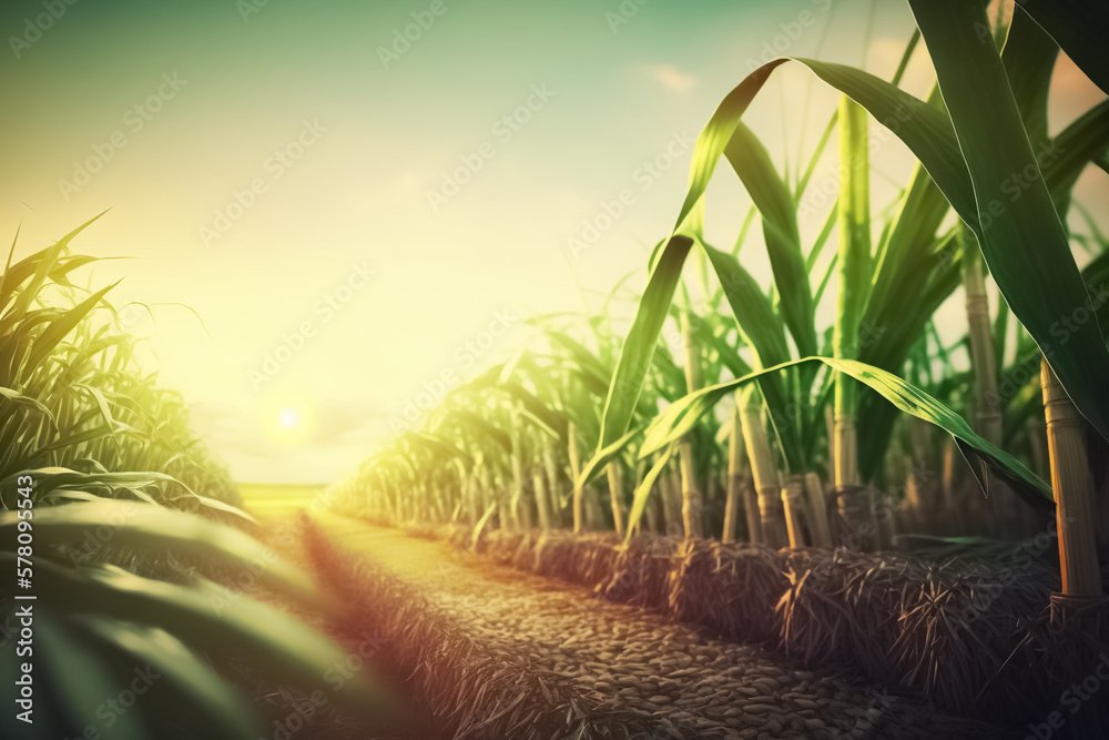 Sugar cane stalks with sugar cane plantation background. Sugarcane ...