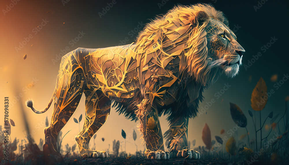 digital lion inspired by modern technology trends like AI ...