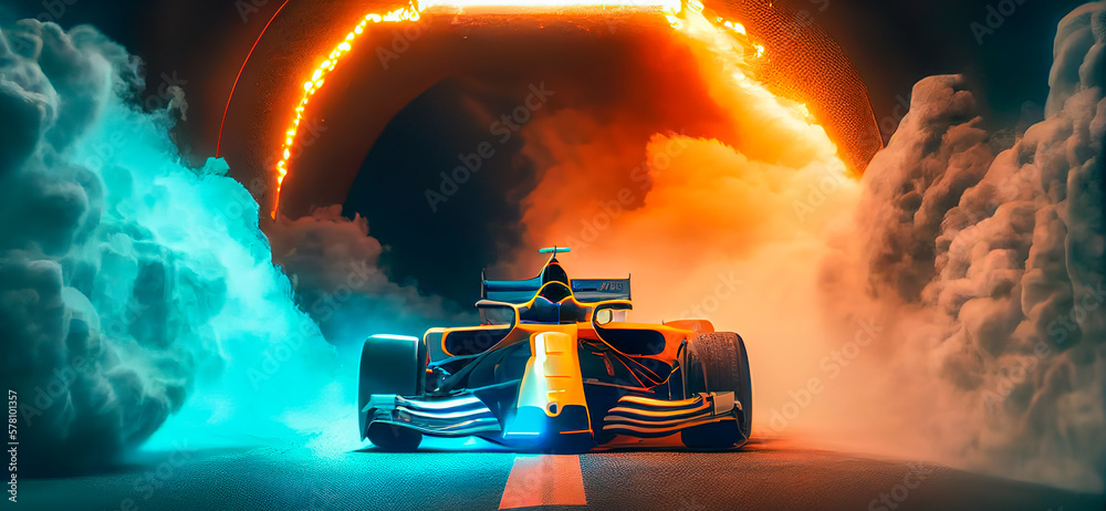 Formula 1 car in the wind tunnel. Created with generative artificial ...