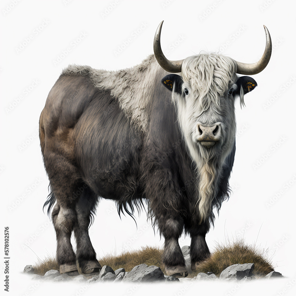 Tibetan yak isolated on white closeup, beautiful artiodactyl animal ...