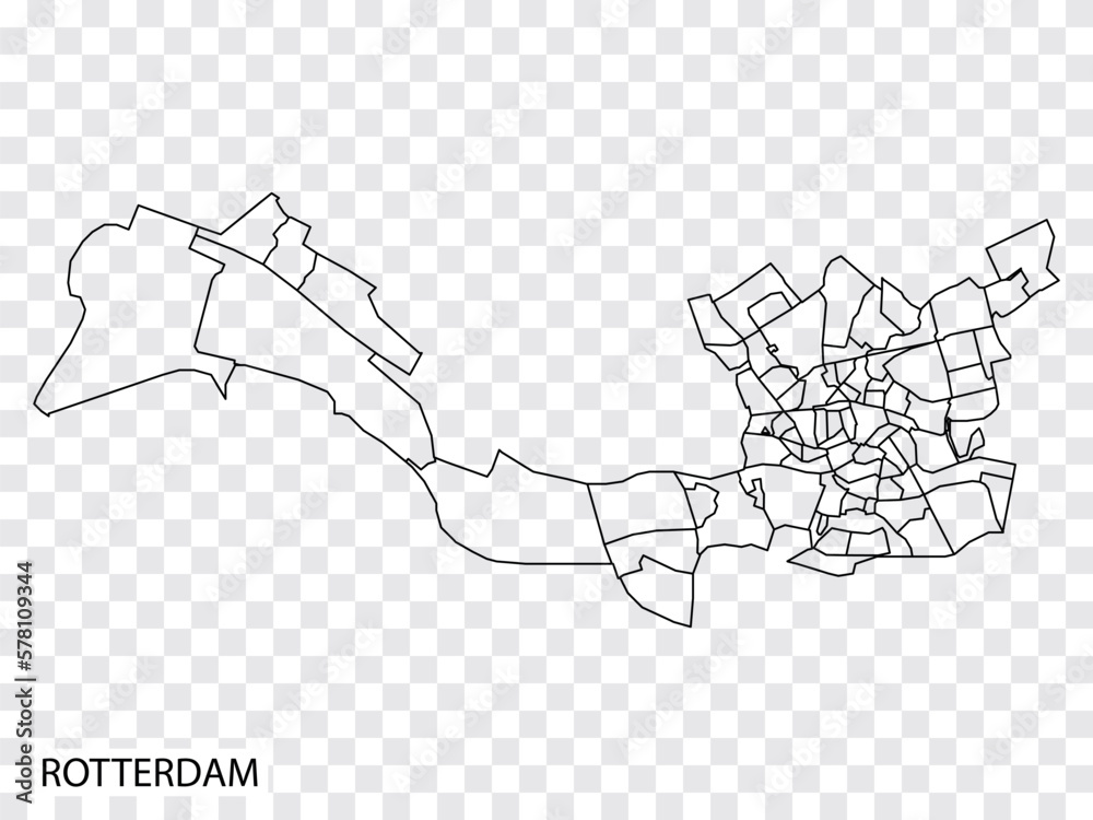 High Quality map of Rotterdam is a the Netherlands, with borders of the ...