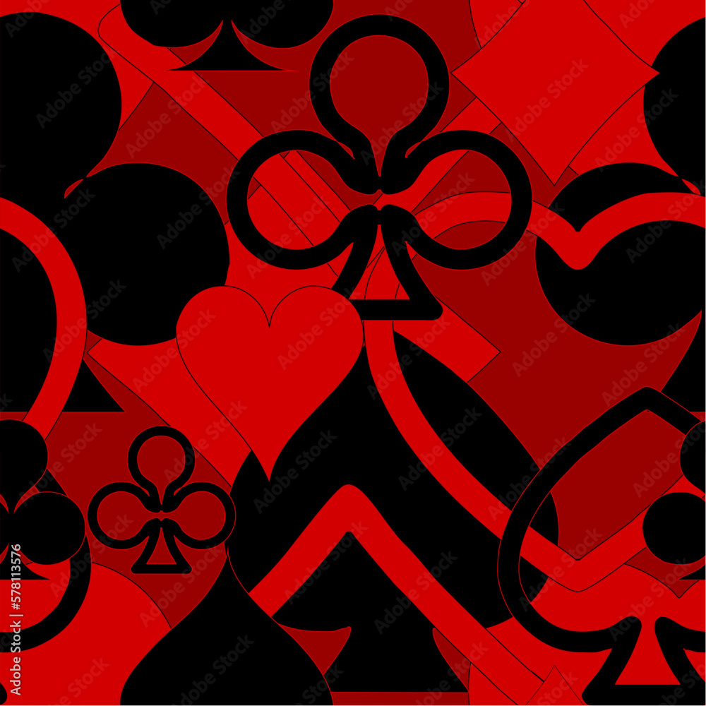 abstract seamless black and red pattern of different card suits ...