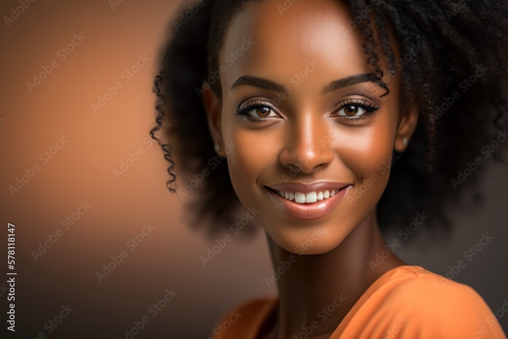 Smiling black woman fashion headshot portrait. African beautiful woman ...