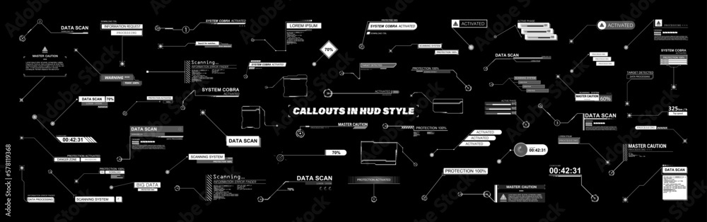 Modern callouts for headers in HUD style for video, motion design, UI ...