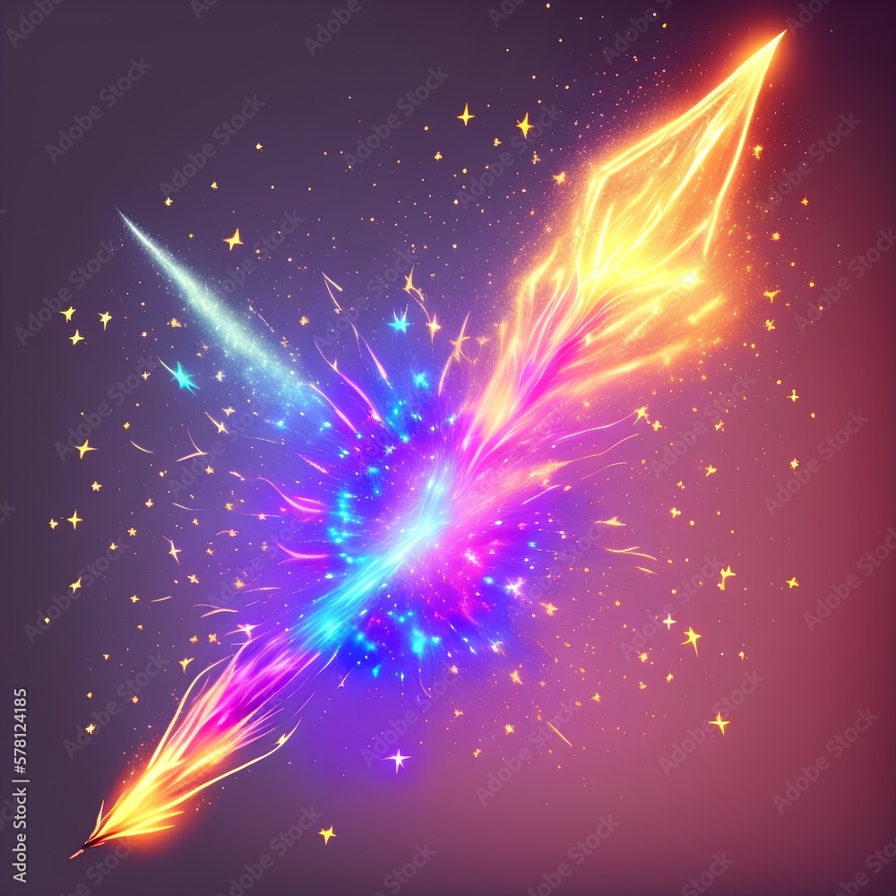 magic light trails with colorful haze and sparkles, realistic witch ...