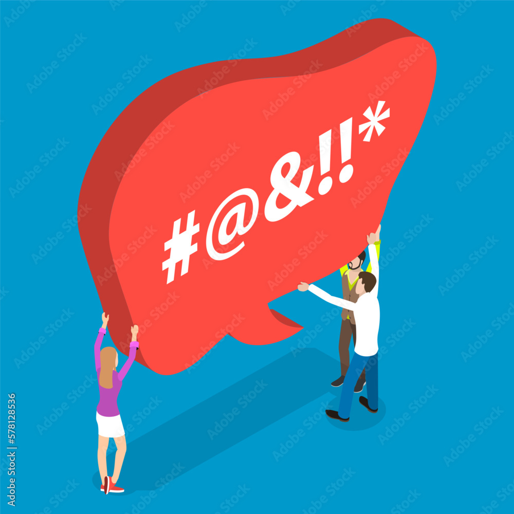 3D Isometric Flat Vector Conceptual Illustration of Profanity Speech ...
