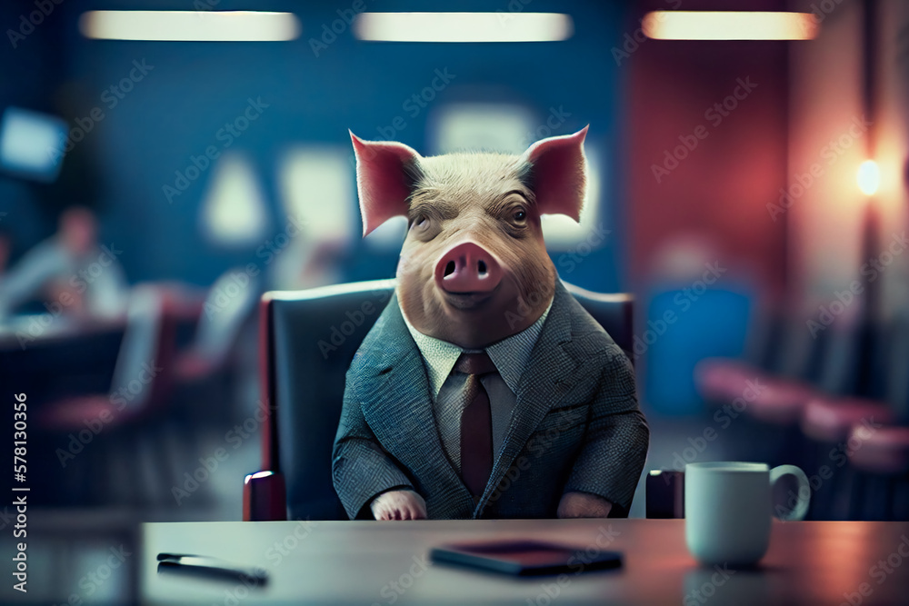 Professional Pig in Corporate Clothing in an Office. Executive Porcine ...