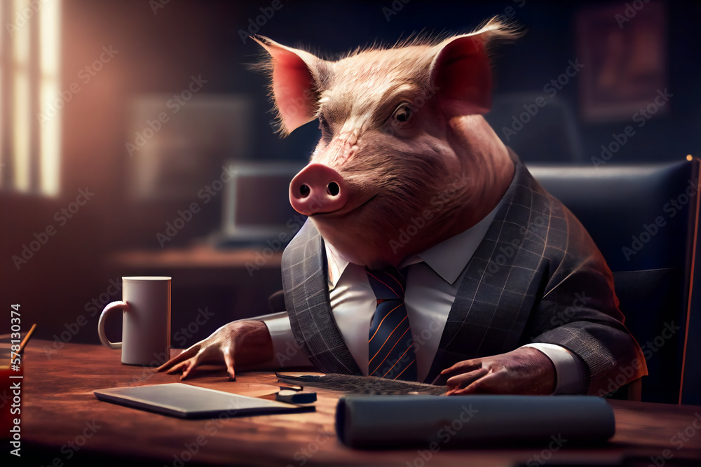 Professional Pig in Corporate Clothing in an Office. Executive Porcine ...