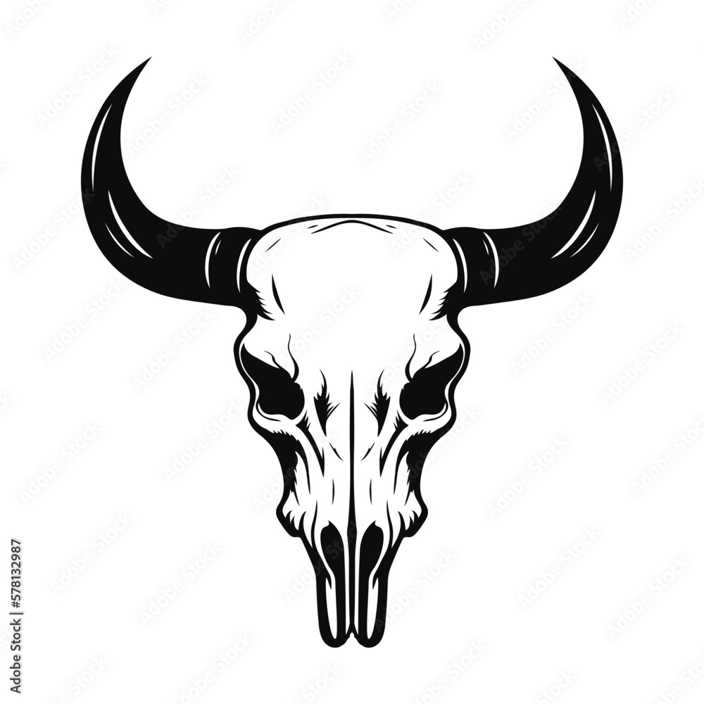 Cow skull. Black and white silhouette. Vector illustration Stock Vector ...