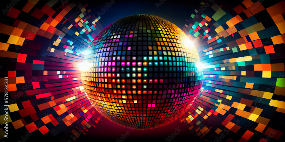 Glittering Disco Ball in the Air on Disco Background. Album Cover ...