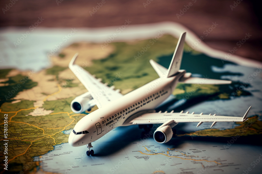 Little plane landed in a map world globe Stock Illustration | Adobe Stock