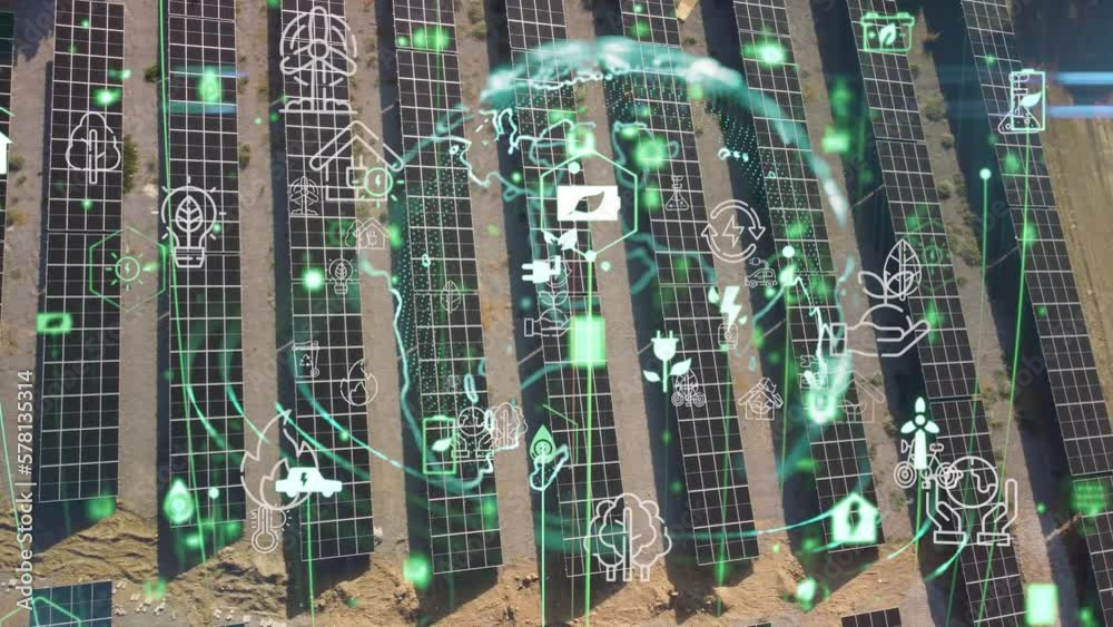 Solar power plant and technology concept. Renewable energy. Smart grid ...