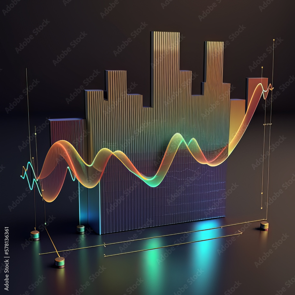 high tech illustration of a line graph with a bar graph, Created using ...