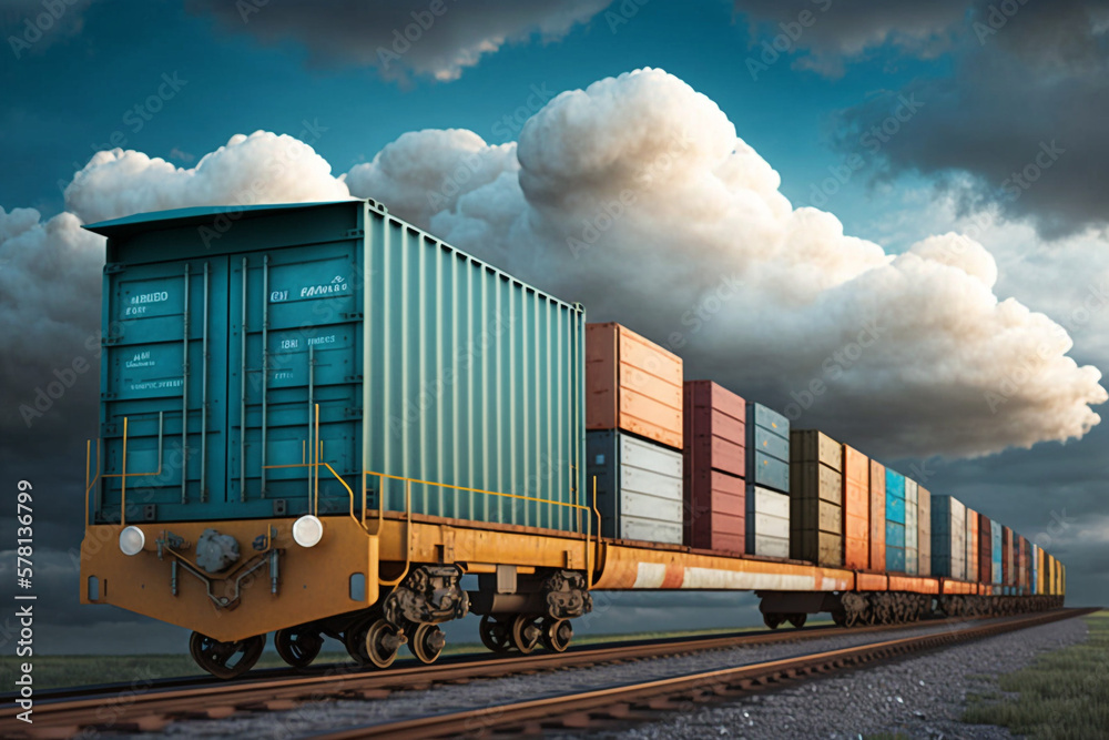 AI-Generated Render of an Express Freight Train with Containers in the ...