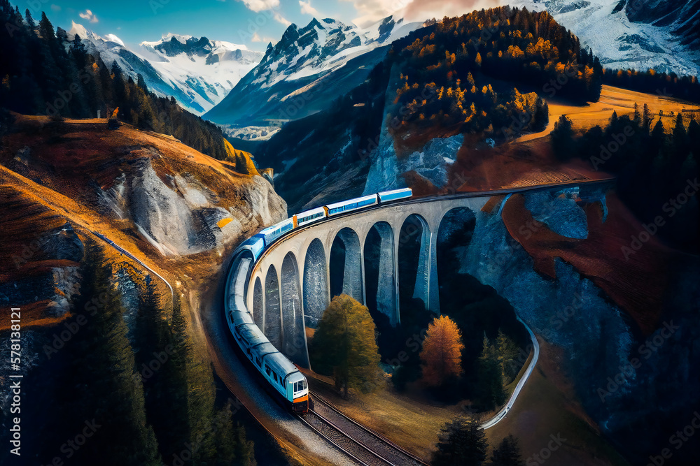Landwasser Viaduct World Heritage with Train Express in Swiss Alps ...