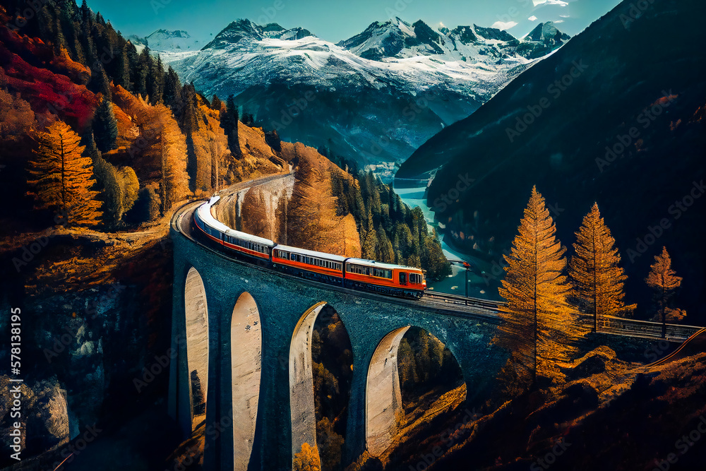 Landwasser Viaduct World Heritage with Train Express in Swiss Alps ...