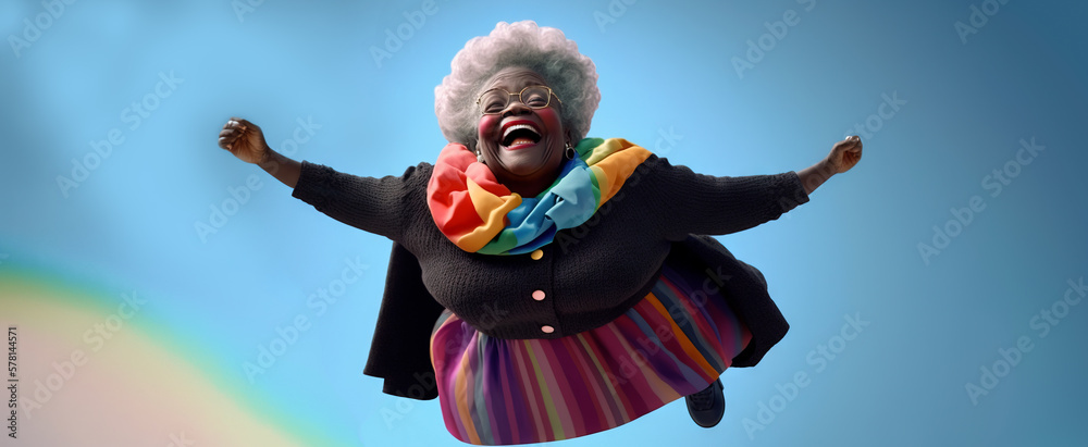 Person in the sky, Dark skinned granny in the sky, old granny falling ...