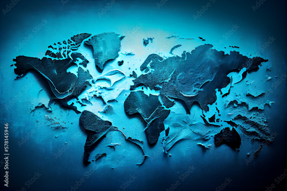 Oceanic World Map: A Blue Sea Background with Detailed Map Features ...