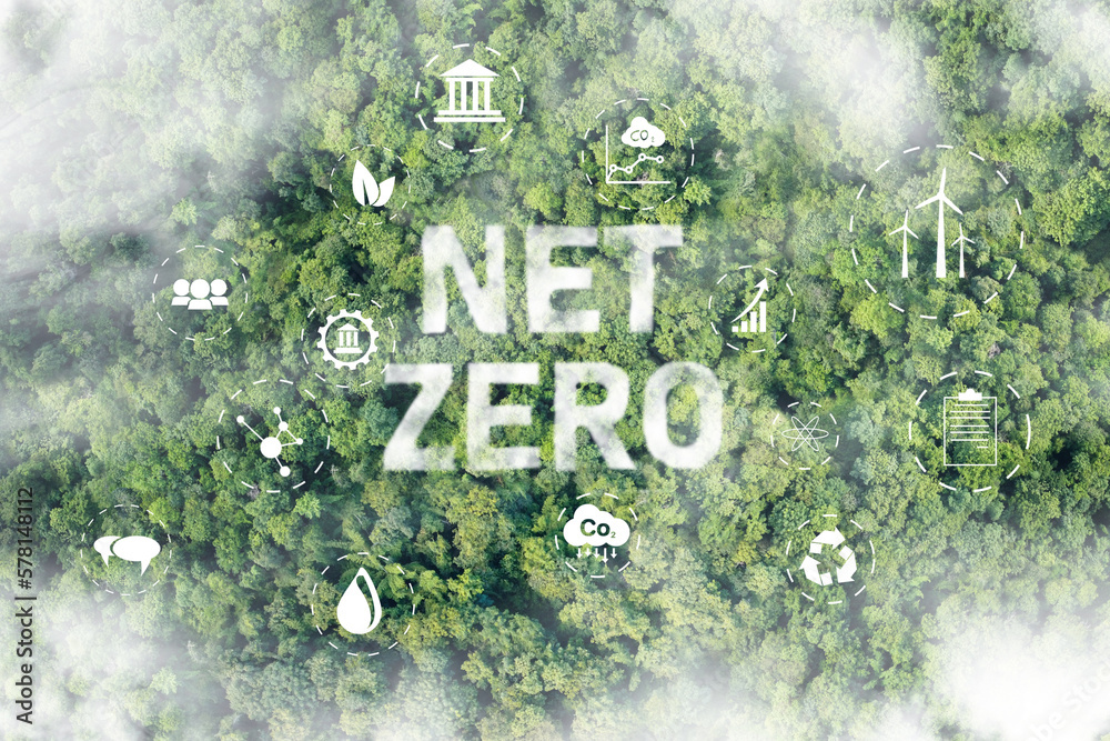 Net Zero 2050 Carbon Neutral, cloud of mist in the green Net Zero ...
