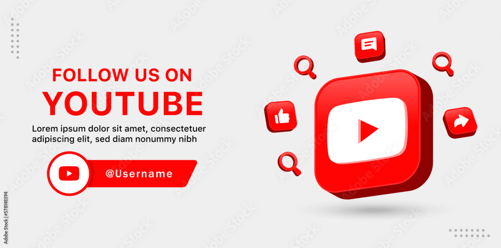 follow us on youtube. 3d youtube logo social media icon notifications ...