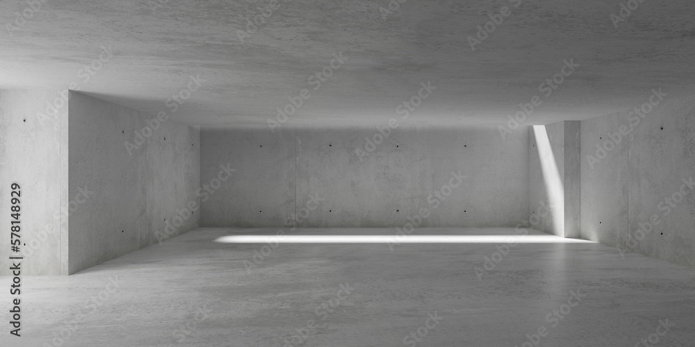 Abstract large, empty, modern concrete room with ceiling opening in the ...