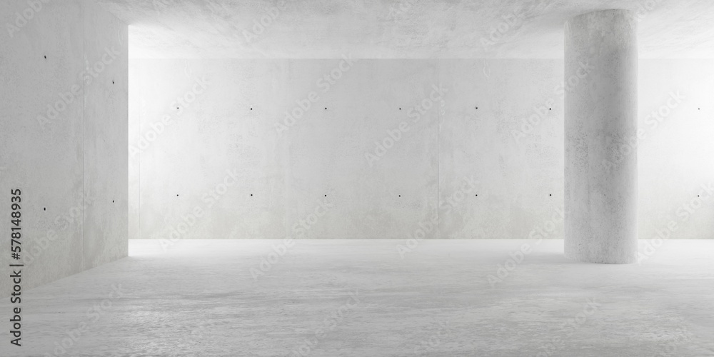Abstract large, empty, modern concrete room with indirect light from ...