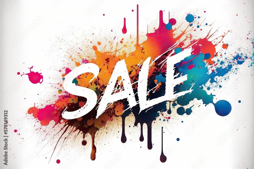 Text SALE on coloured background with splashes. Created with Generative ...