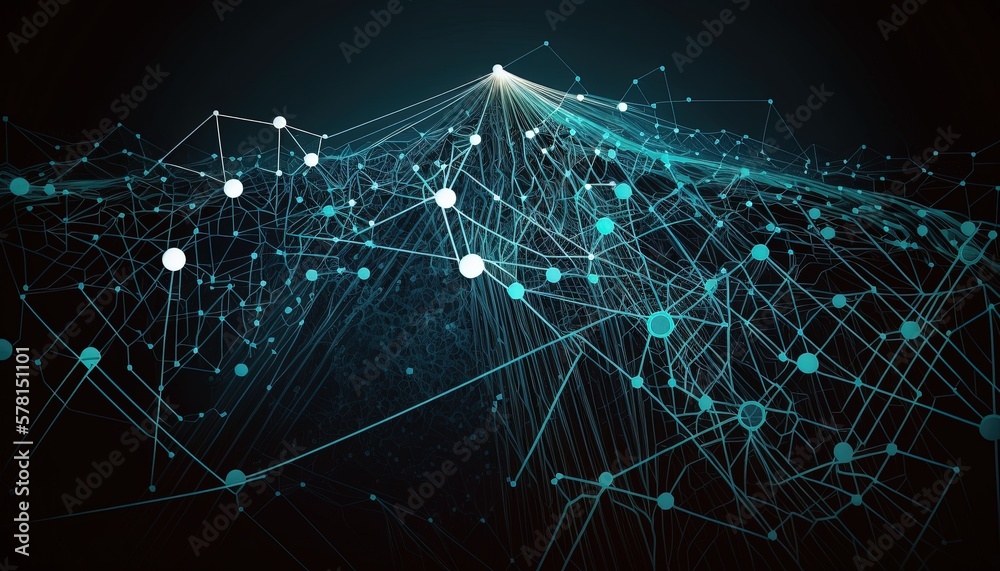 Digital network with multiple nodes and lines, representing ...