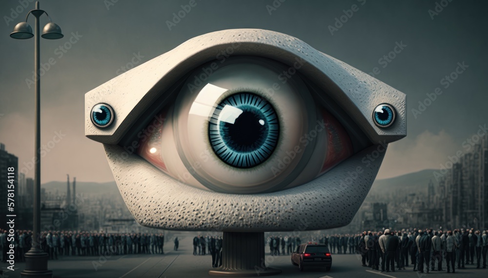Big eye watching over the whole society created with Generative AI ...