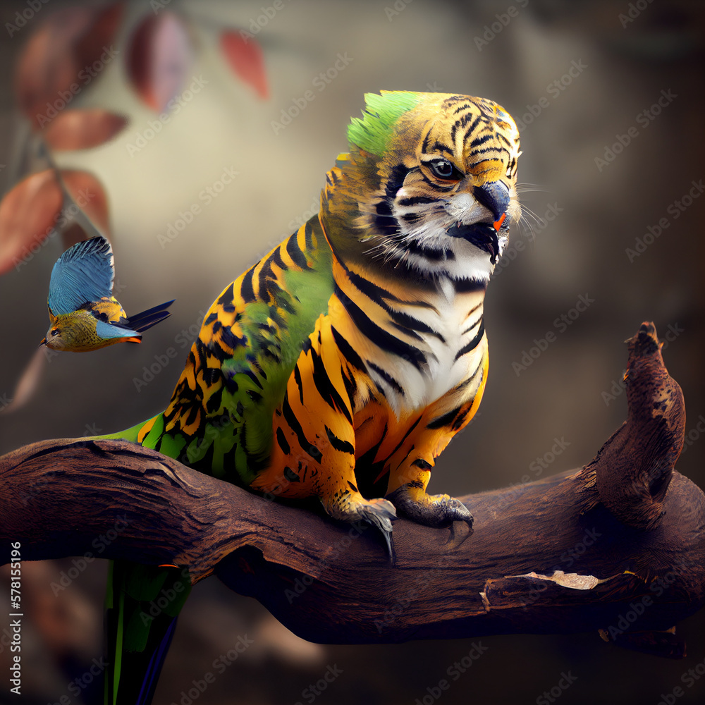 tiger bird funny bird sitting on a beautiful Created using generative ...