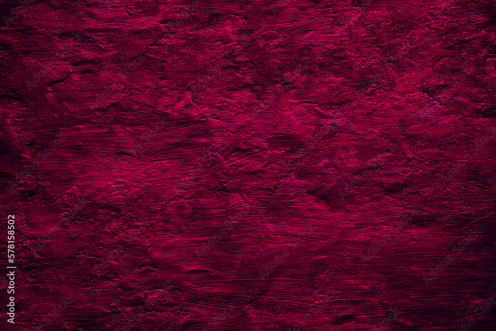 Black raspberry red rough painted surface. Toned old wall. Viva magenta ...