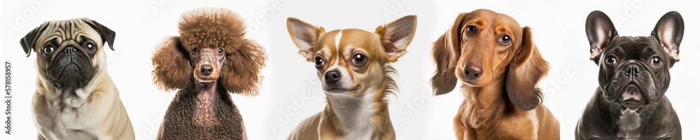 Dogs group studio portrait shot photo set on white background . Various ...