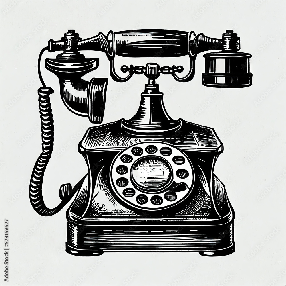 This digital AI image features a vintage retro telephone rendered in ...