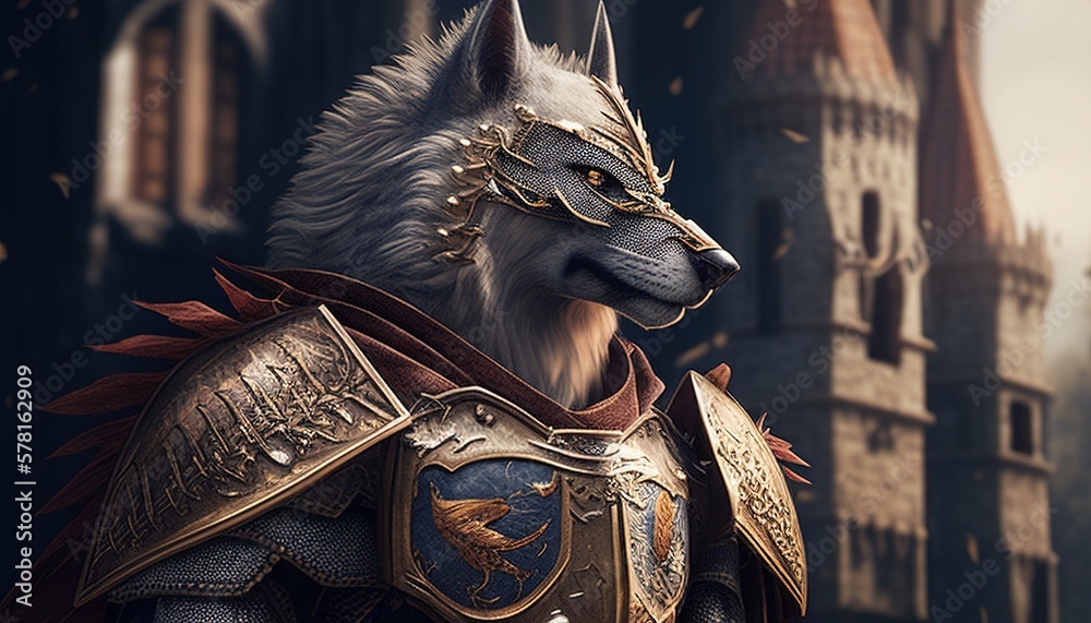 honorable wolf knight digital art illustration, Generative AI Stock ...