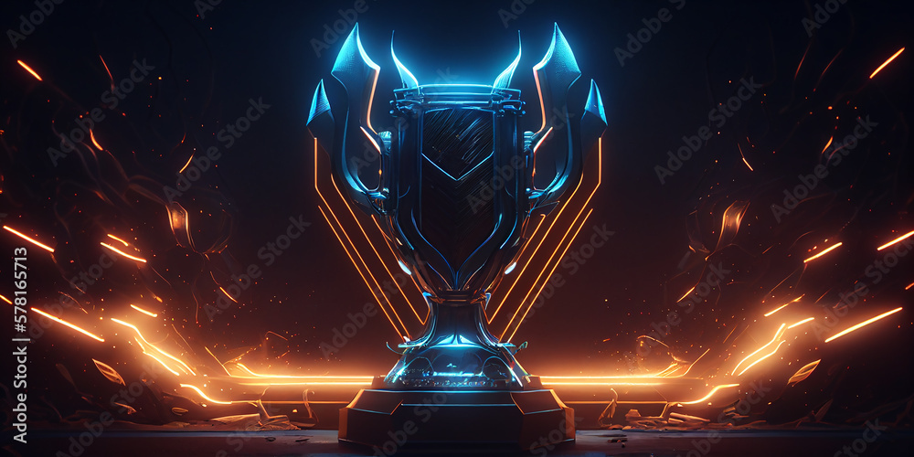 E-Sports winner trophy on futuristic view of night sky filled with ...