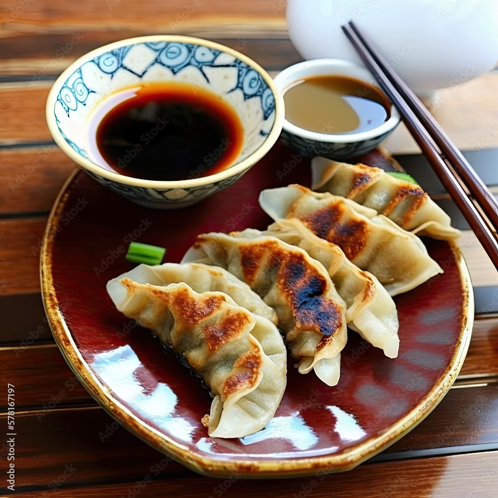 Japanese style fried Gyoza illustrations, ai art Stock Illustration ...
