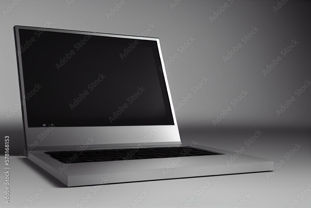 Minimal style silver color cartoon laptop with blank white screen ...